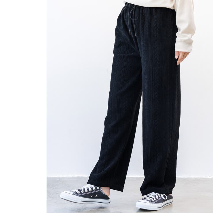 モールケーブルニットパンツ ワイドパンツ フルレングス[品番 モールケーブルニットパンツ ワイドパンツ フルレングス[品番