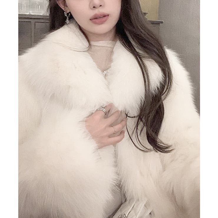 ふわふわフェイクファージャケットビッグ襟[品番：II000013412