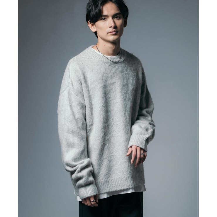 モヘアタッチニット クルーネックセーター オーバーサイズ[品番 モヘアタッチニット クルーネックセーター オーバーサイズ[品番