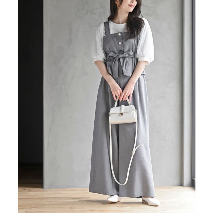 多釦ビスチェ×ワイドパンツセットアップ[品番:RPSW0003672 多釦ビスチェ×ワイドパンツセットアップ[品番:RPSW0003672