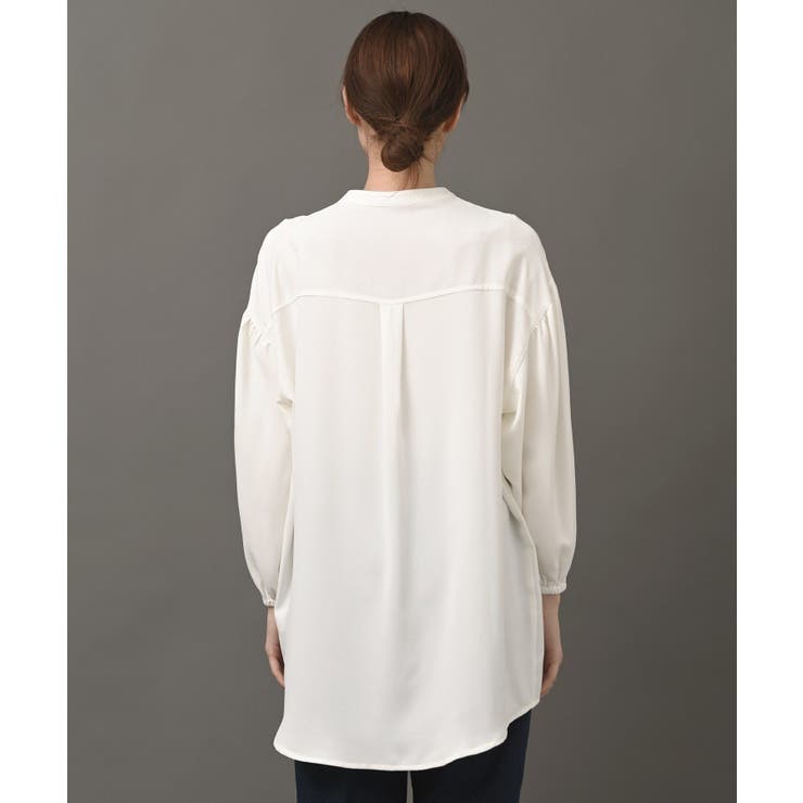 ボウタイ風 とろみ ブラウス トップス シャツ 白シャツ 袖あり 長袖 襟