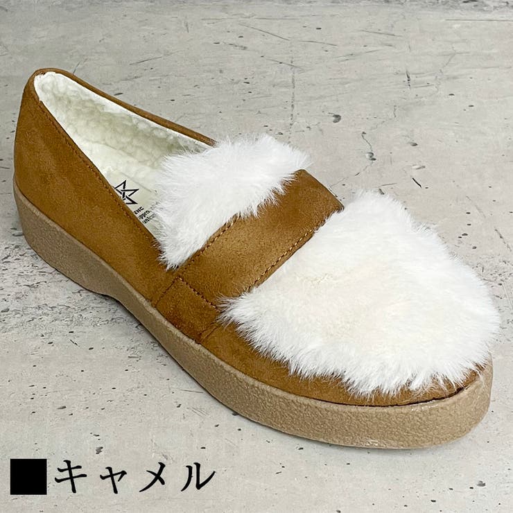 モカシン　ファー付き　厚底　内ボア　シンプル　カジュアル　レディースシューズ　大きいサイズ　小さいサイズ　カジュアルシューズ　スリッポン　ブラック　オーク　キャメル ファー付厚底モカシン シンプル カジュアル 内ボア[品番：INCS0003410