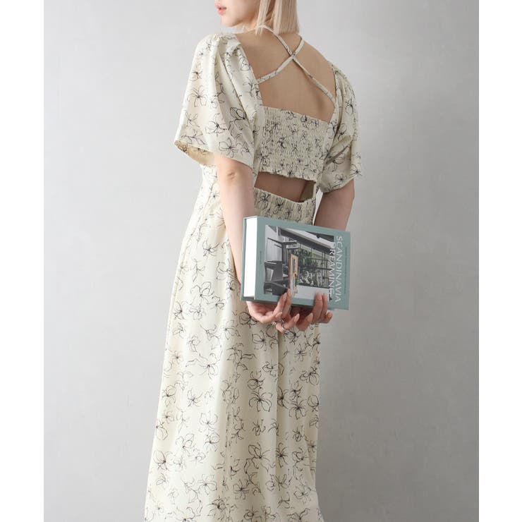 花柄背あきショートスリーブワンピース[品番:SPRW0010570 花柄背あきショートスリーブワンピース[品番:SPRW0010570
