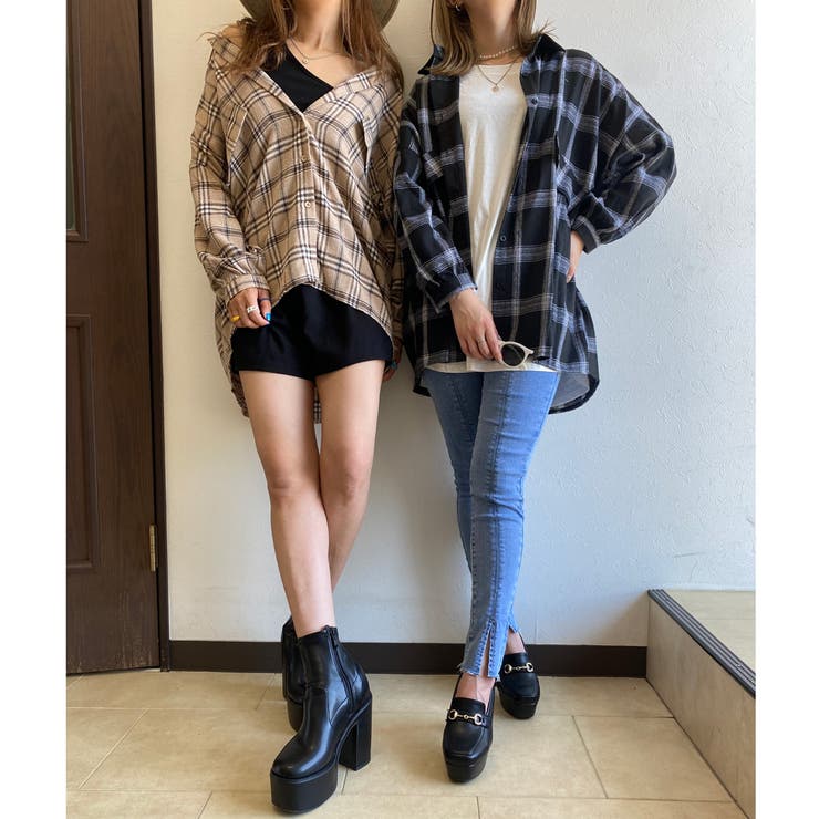 オーバーサイズチェックシャツ レディース ファッション[品番 オーバーサイズチェックシャツ レディース ファッション[品番