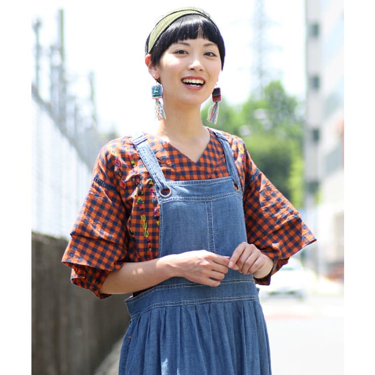 トップス チチカカ イェイ刺繍ギンガムチェック[品番 トップス チチカカ イェイ刺繍ギンガムチェック[品番