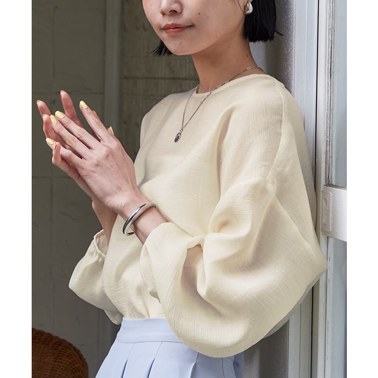シアークルーネックオーバーサイズブラウス【UR'S ユアーズ シアークルーネックオーバーサイズブラウス【UR'S ユアーズ