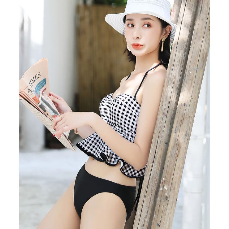 バックレースアップ ペプラム フリル ビキニ 水着[品番 バックレースアップ ペプラム フリル ビキニ 水着[品番