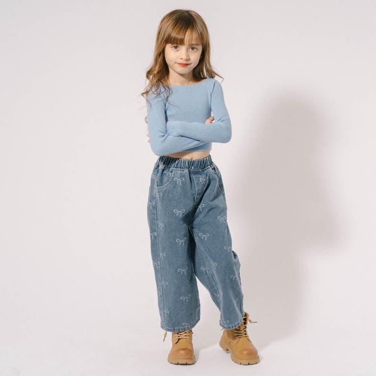 リボンデザインストレートデニムパンツ[品番:VINK0003147 リボンデザインストレートデニムパンツ[品番:VINK0003147