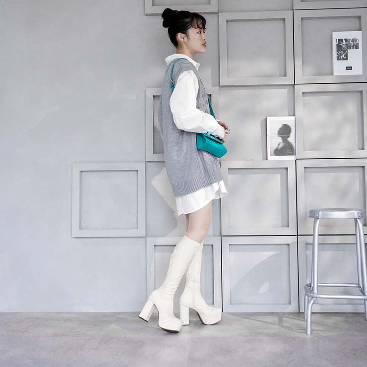 厚底プラットフォームストレッチロングブーツ[品番:VIVS0009668 厚底プラットフォームストレッチロングブーツ[品番:VIVS0009668