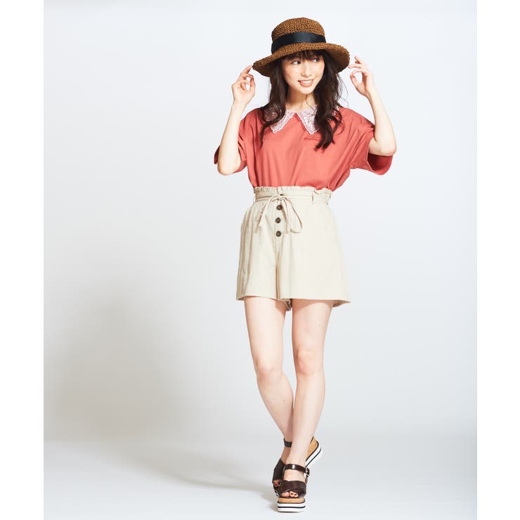 シアー衿付キ刺繍ロゴTシャツ WE19SM07-L1945[品番：WG010038809]｜WEGO【WOMEN】（ウィゴー）のレディース ...