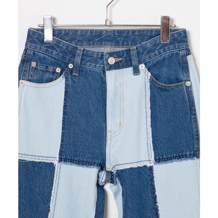 パッチワークローライズフレアデニムパンツ レディース 春[品番 パッチワークローライズフレアデニムパンツ レディース 春[品番