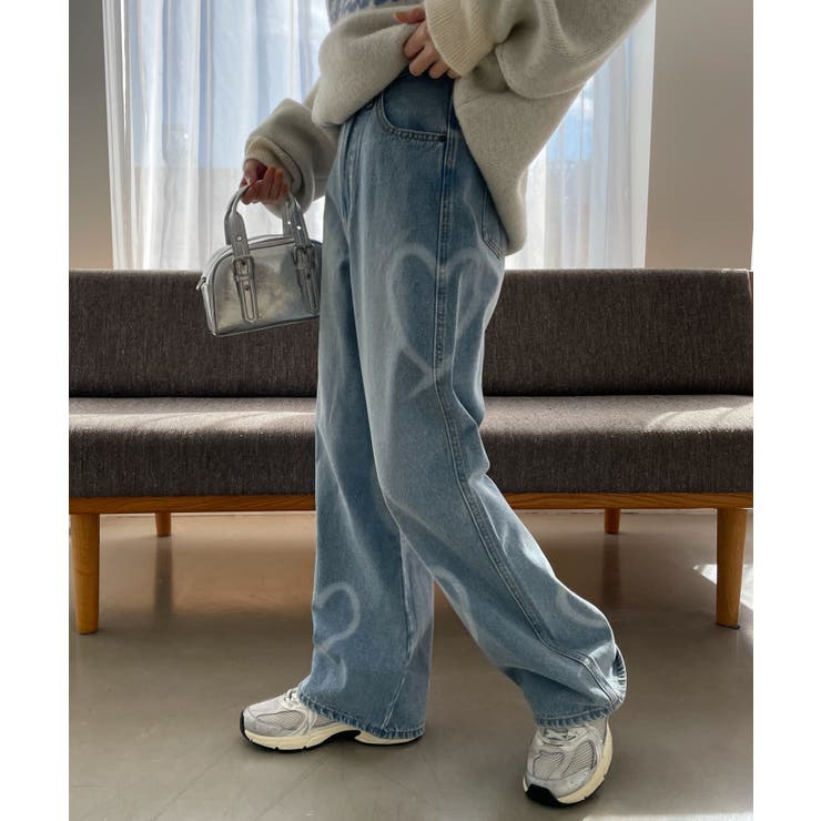 スプレーペイントストレートデニムパンツ[品番:WG010093038 スプレーペイントストレートデニムパンツ[品番:WG010093038