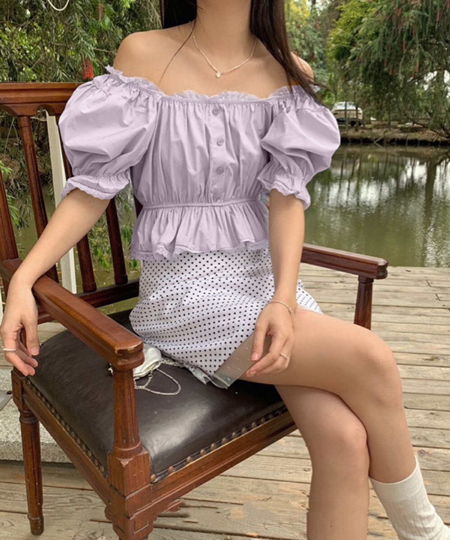 スクエアネックレースブラウス Jasmine Grandiflorum[品番：XT000013756]｜aimoha （アイモハ）のレディース ...