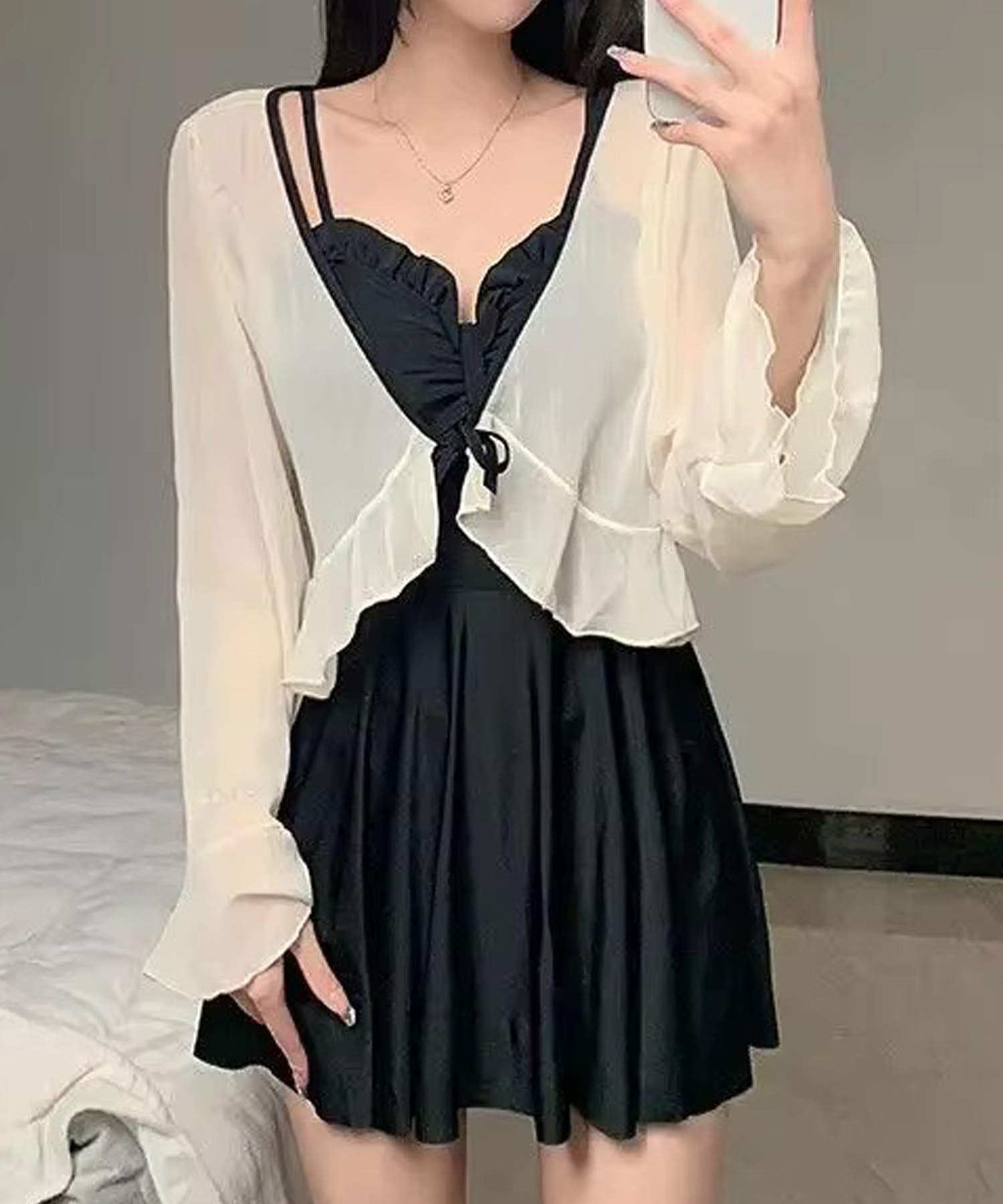 シアーカーディガン付 フリル リボン ワンピース 水着 2点セット[品番：ALTB0002781]｜ALTROSE（アルトローズ）のレディースファッション通販｜SHOPLIST（ショップリスト）