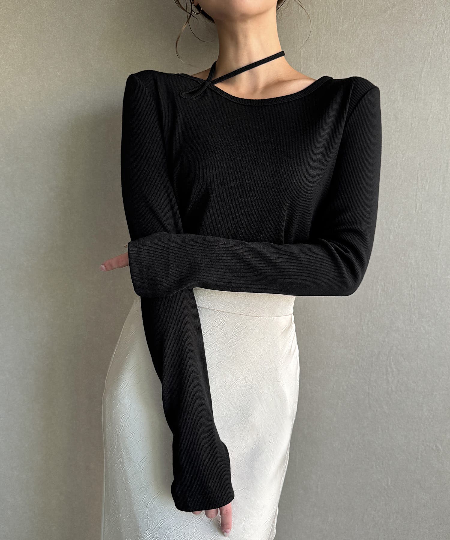 襟クロスリボンデザインリブトップス[品番：AMTW0011452]｜JUNOAH（ジュノア ）のレディースファッション通販｜SHOPLIST ...