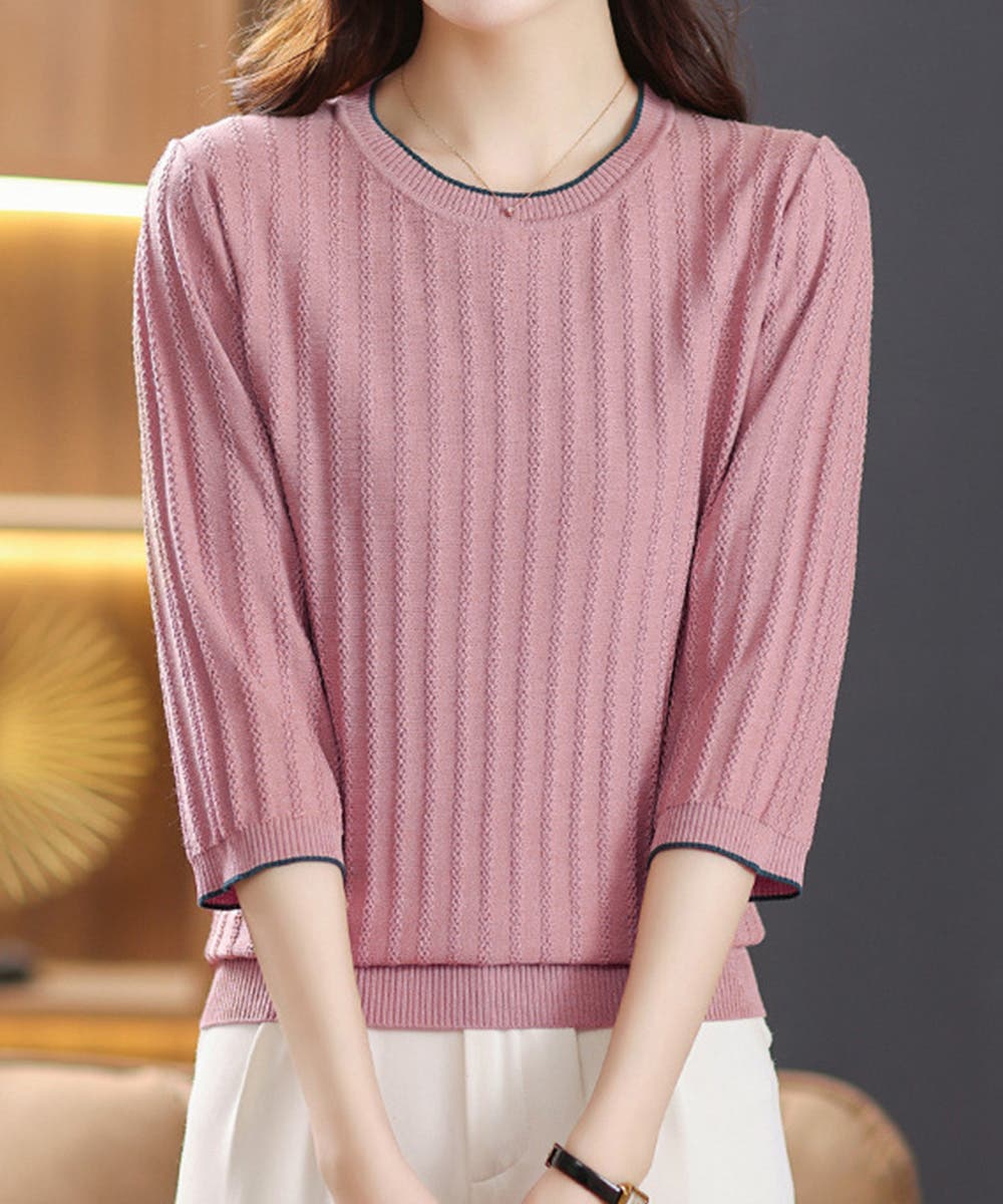 レディース 七分袖シンプル お洒落リブニットきれいめ[品番：AGCW0007723]｜SUNSHINE CLOSET（サンシャインクローゼット ...