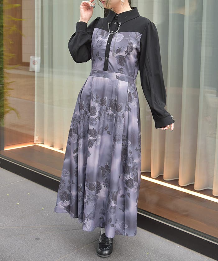 チェーン付アートローズ柄ワンピース[品番：IGAW0007438]｜axes femme（アクシーズファム）のレディースファッション通販 ...