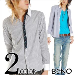 BENO(ビーノ) フェイクタイストライプクレリックシャツ キレイめお兄のコー…[品番：JG000002971]｜JIGGYS SHOP ...