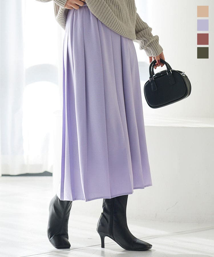 ウエストゴムワイドプリーツスカート [M3546] レディース[品番：KO000012280]｜KOBE LETTUCE（コウベレタス ...