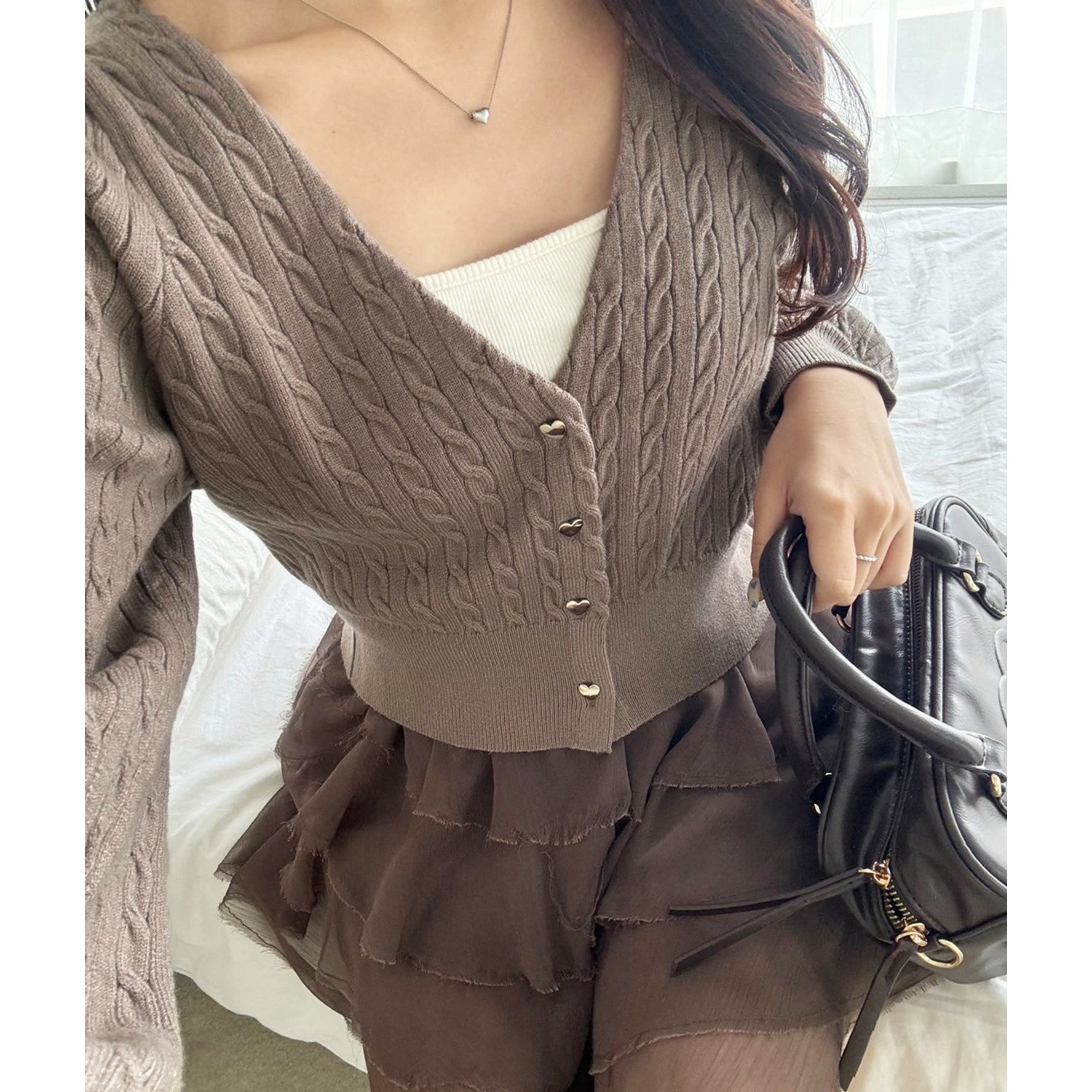 【one after another】ハートボタンケーブルカーデ[品番：NCLW0015061]｜NICE CLAUP / OLIVE des ...