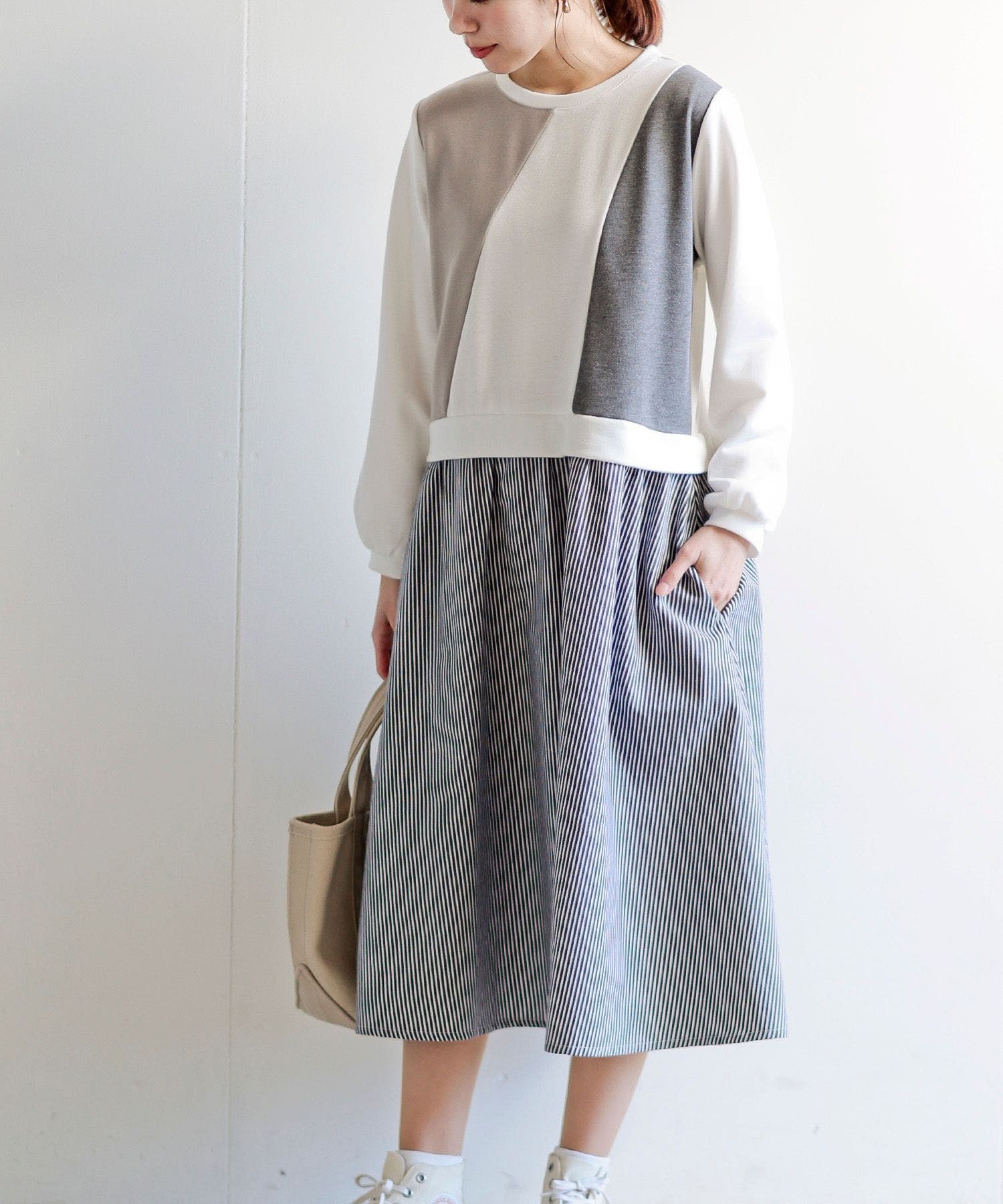 【アイボリー】裏毛×ツイルドッキングワンピース[品番：RPSW0002441]｜rps（アールピーエス）のレディースファッション通販｜SHOPLIST（ショップリスト）