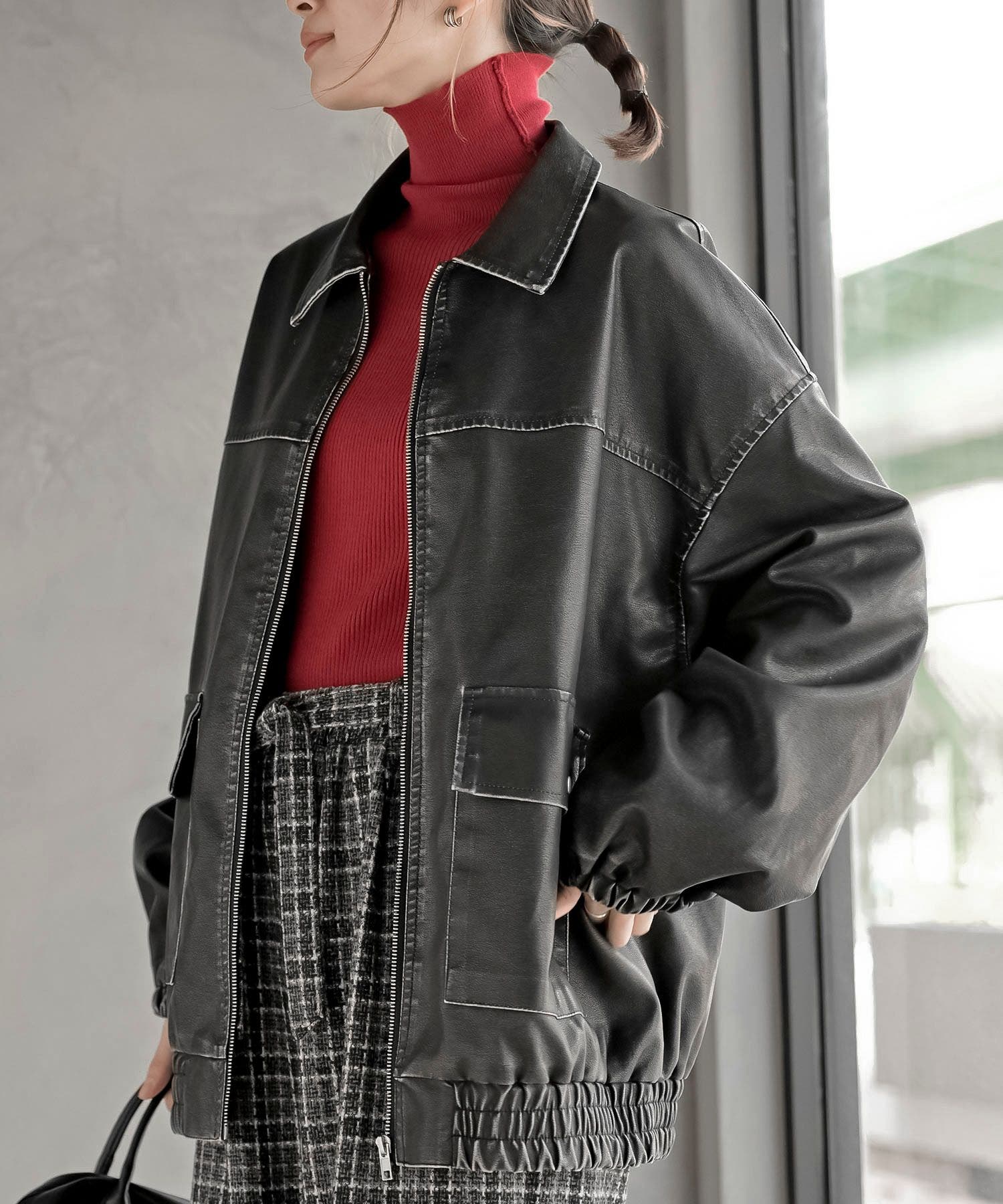 フェイクレザーステンカラーブルゾン[品番：RPSW0004122]｜rps（アールピーエス）のレディースファッション通販｜SHOPLIST（ショップリスト）