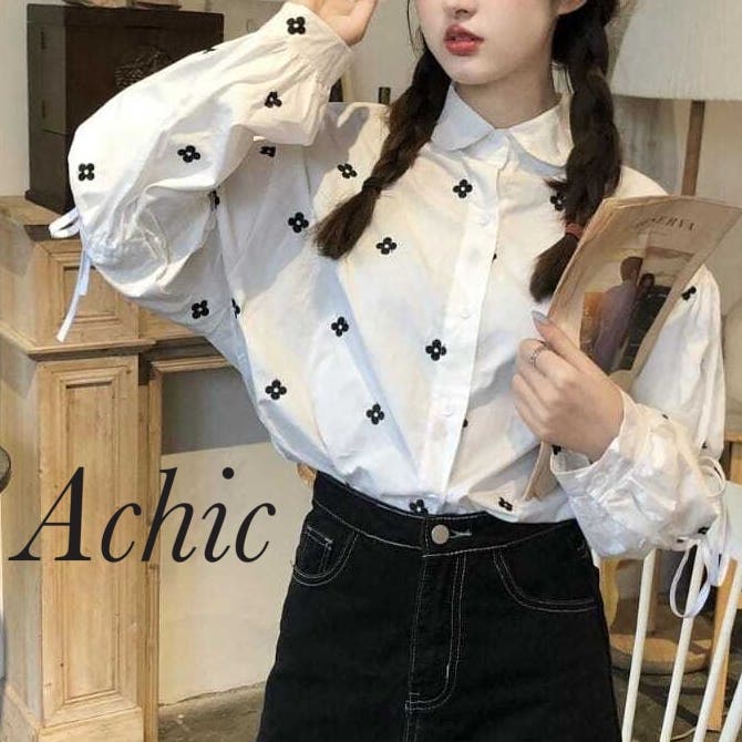 Flowerリブリボンシャツ[品番：SHNW0011760]｜Achic（アシック）のレディースファッション通販｜SHOPLIST（ショップリスト）